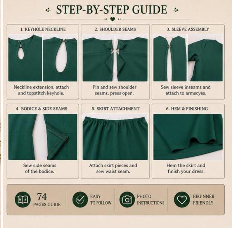 Mock Neck Midi Dress Sewing Pattern PDF, Long Sleeve Dress Pattern ...