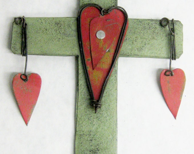 Rustic Metal Wall Cross Decorative Small Heart Cross - Etsy