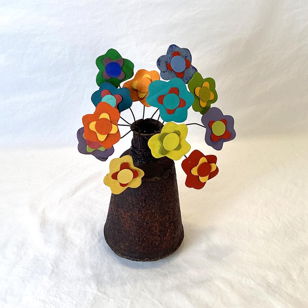 Metal Folly Flowers Set of 12 Multi Colors Recycled Upcycled Green ...