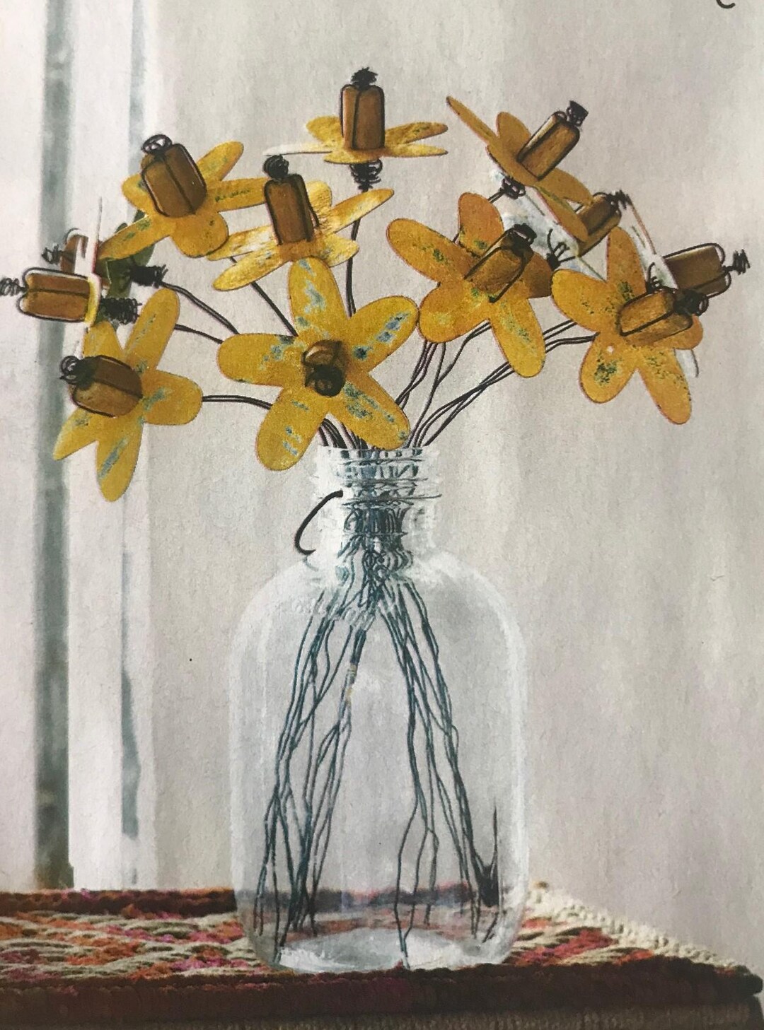 Metal Sunflowers Set of 12 Rustic Yellow Recycled Upcycled Green ...