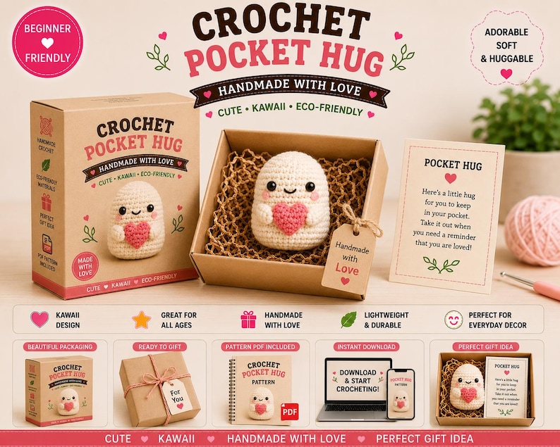 Crochet Pocket Hug Pattern PDF | Kawaii Amigurumi Tutorial (digital ...