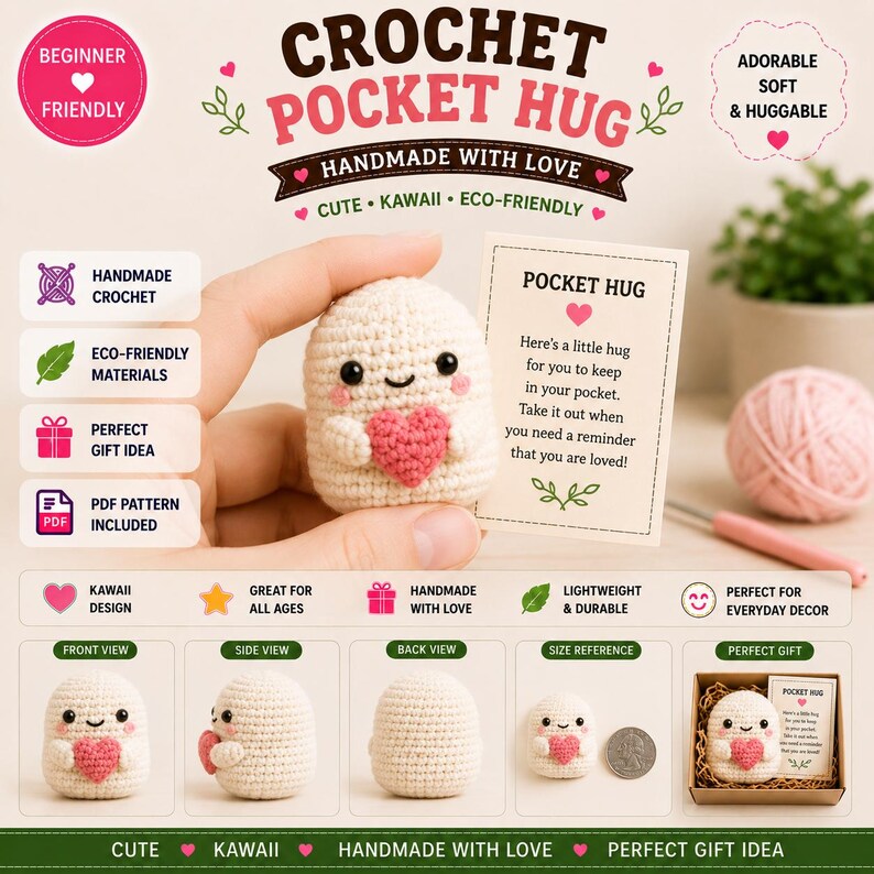 Crochet Pocket Hug Pattern PDF | Kawaii Amigurumi Tutorial (digital ...