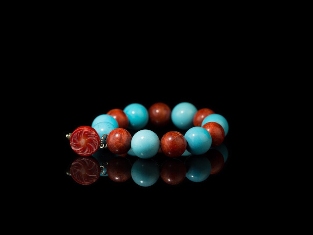 CORAL MAGNESITE SPHERES Bracelet With Precious Coral Charm - Etsy New ...