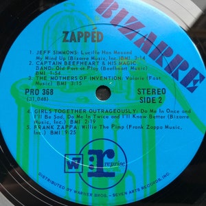 Zapped • Bizarre Records PRO 368 • Vintage Psych Records • Alice Cooper • Frank Zappa • Captain ...