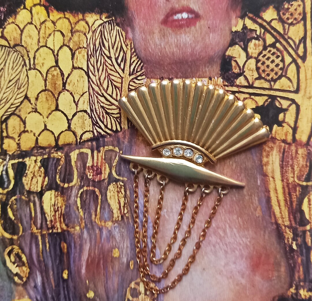 Broche Art Déco Vintage Golden Metal and Strass - Etsy