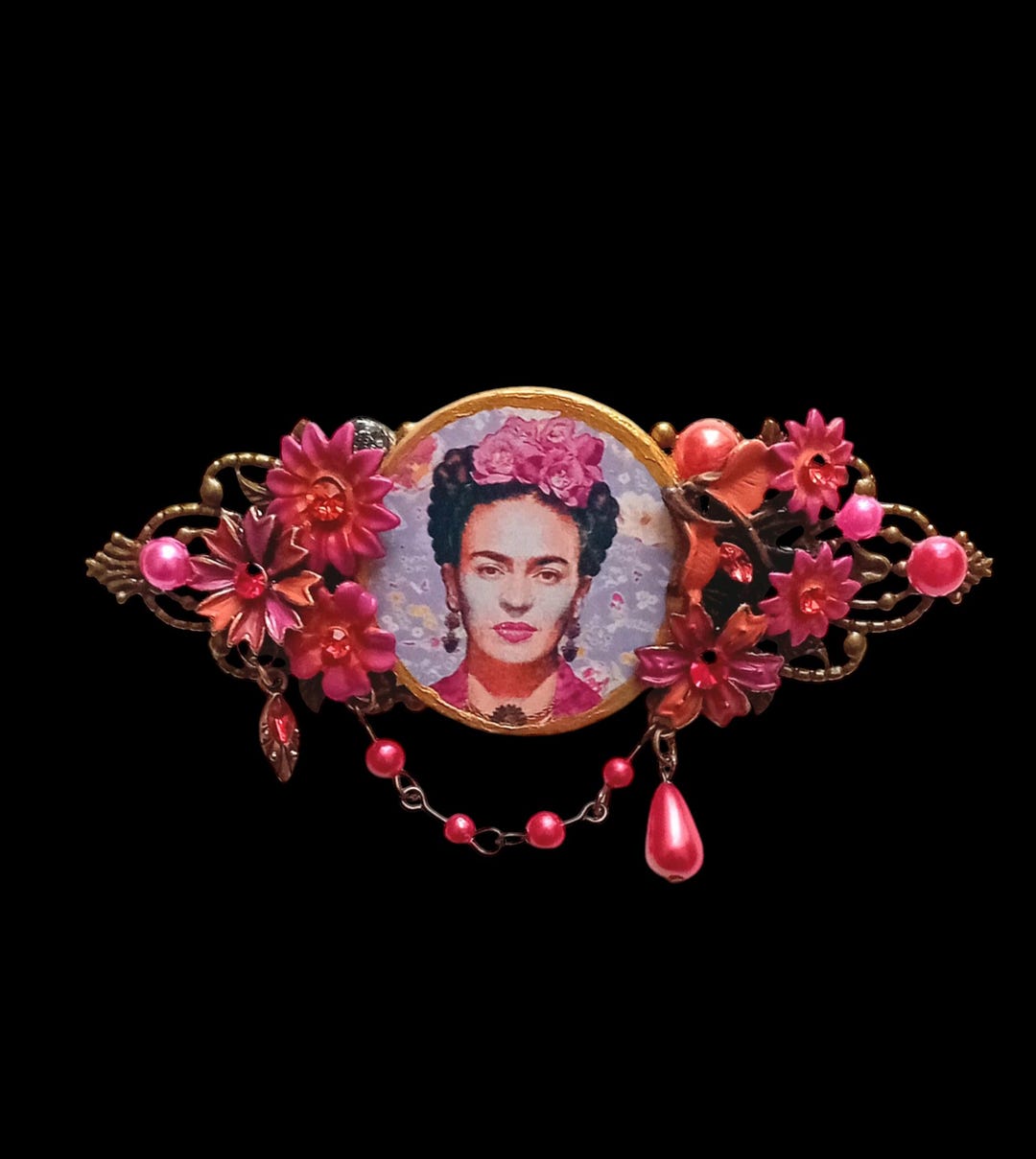 Frida Calo Portrait Brooch Crystal Beads Support Bronze, Boho - Etsy
