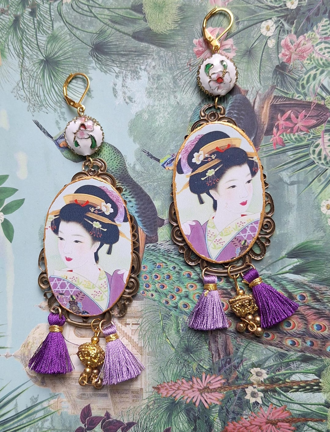 Japan Geisha Portrait Earrings Inspired by Old Postcards - Etsy