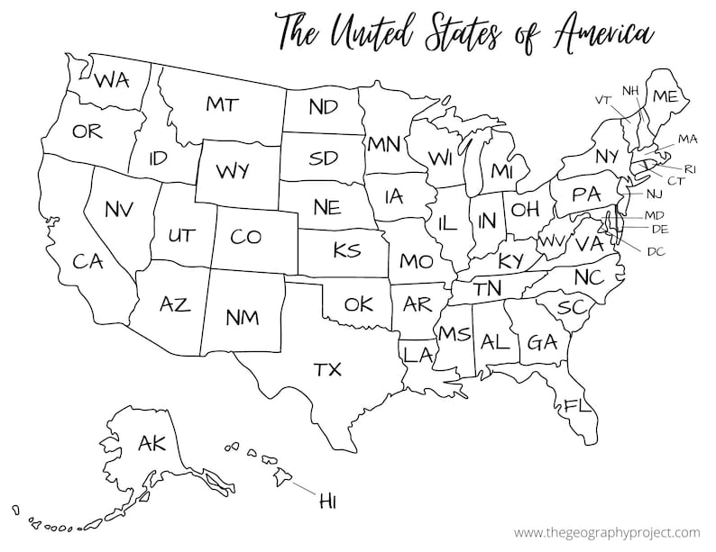 United States Map - TRAVEL MAP- Etsy Sales Print - USA Coloring Page ...