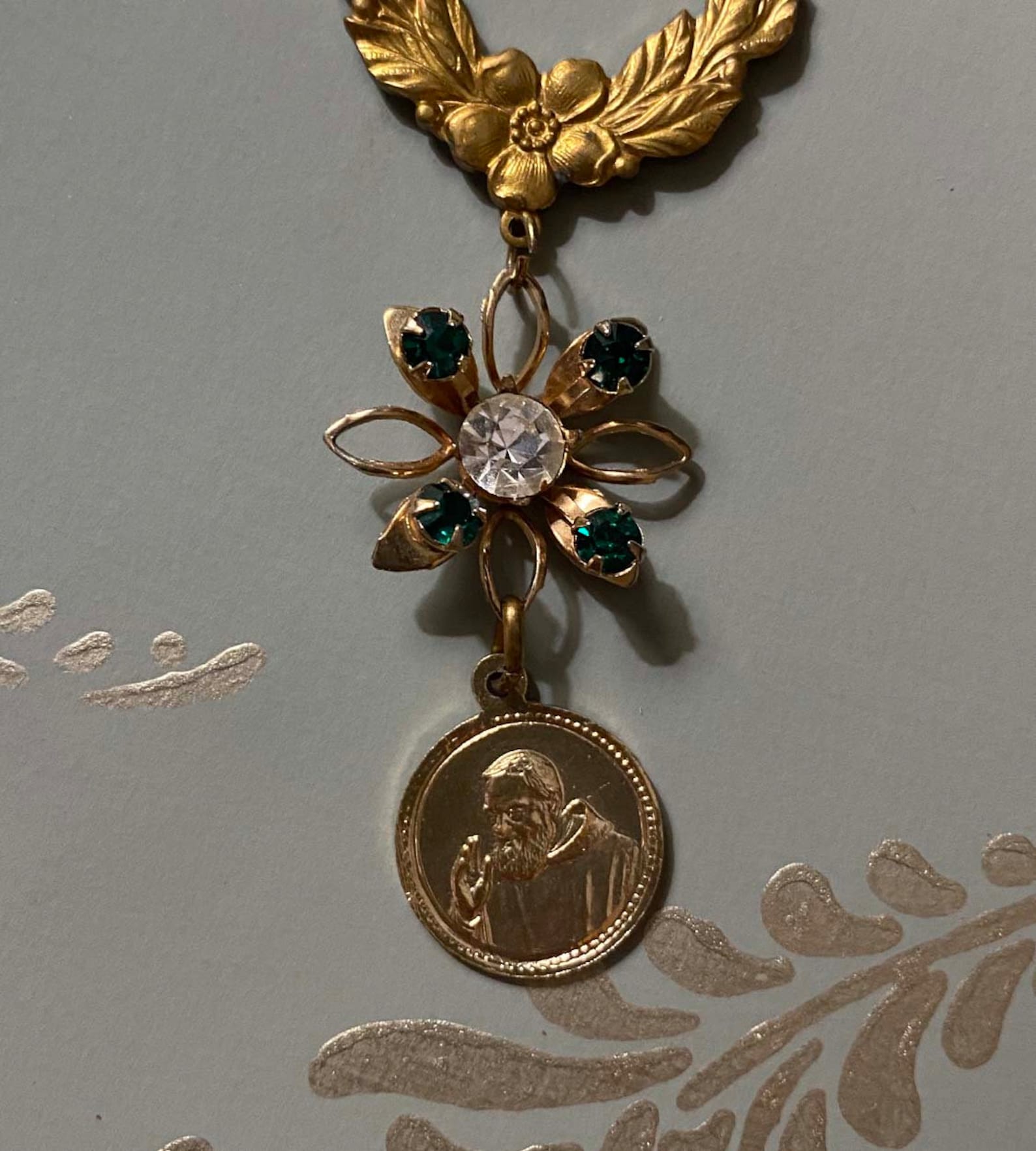 Padre Pio One of a Kind Feminine Necklace Featureing a Goldtone Padre ...