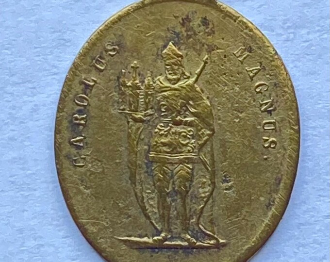 Old German Charlemagne Medal With a Beautiful Golden Luster. the Other ...