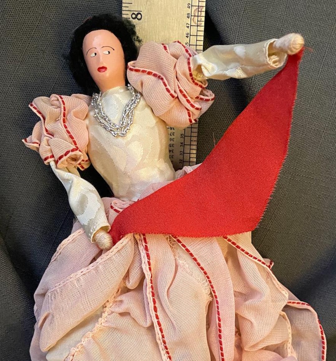Vintage Spanish Flamenco Dancer Cloth Doll in a Detailed, Pink Long ...