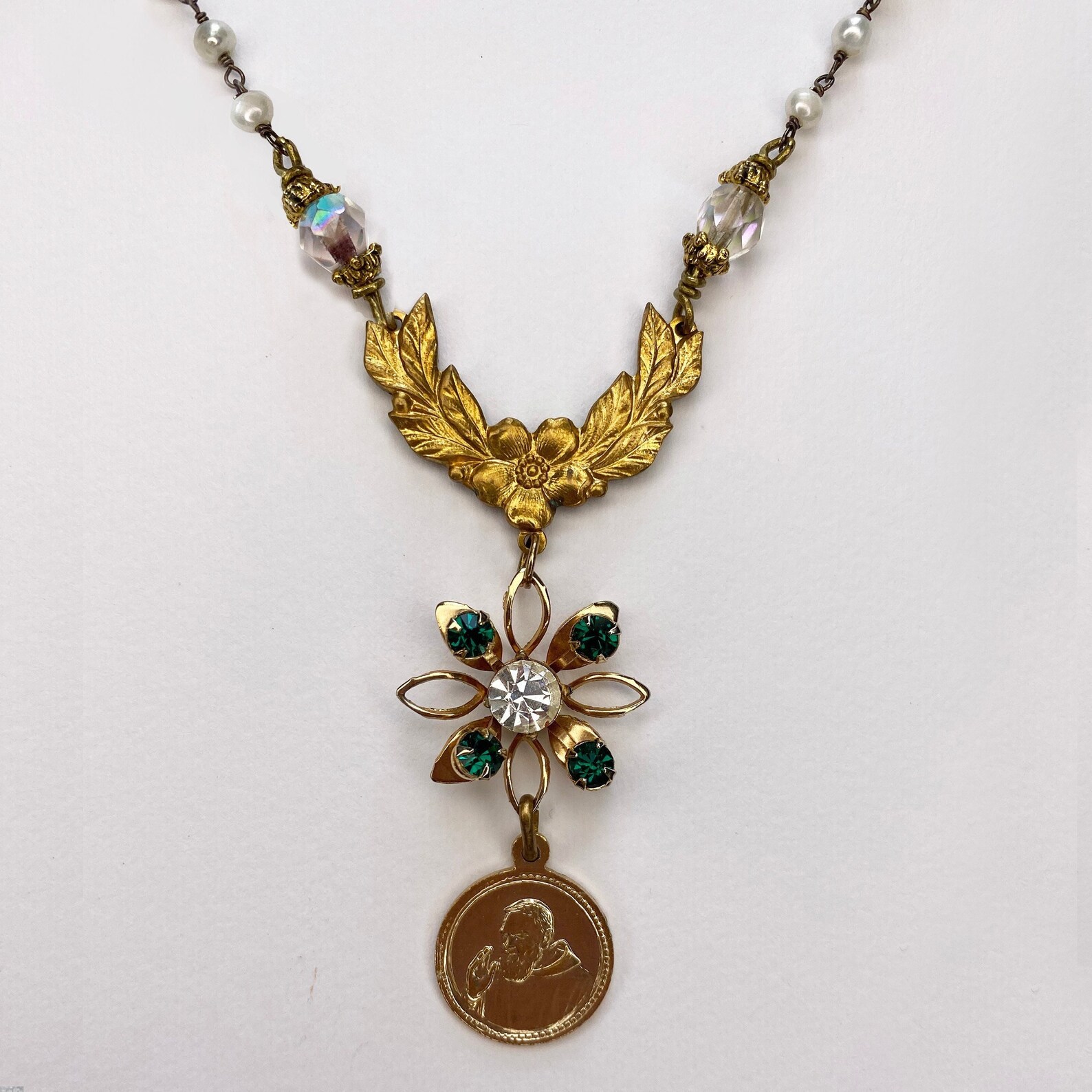 Padre Pio One of a Kind Feminine Necklace Featureing a Goldtone Padre ...
