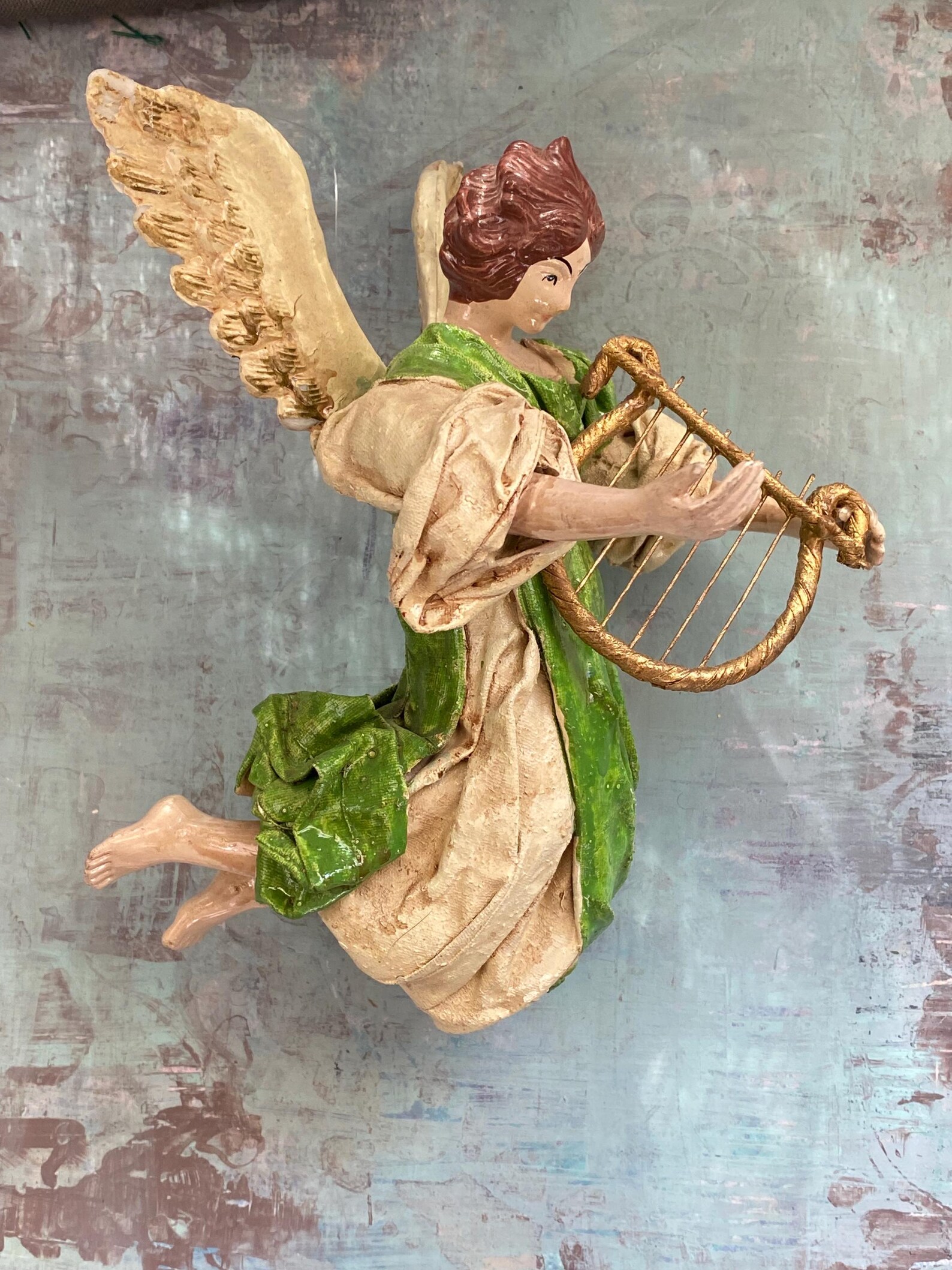 Vintage Cartapesta Angel Ornament: Hand-painted Harp, Christmas Decor ...