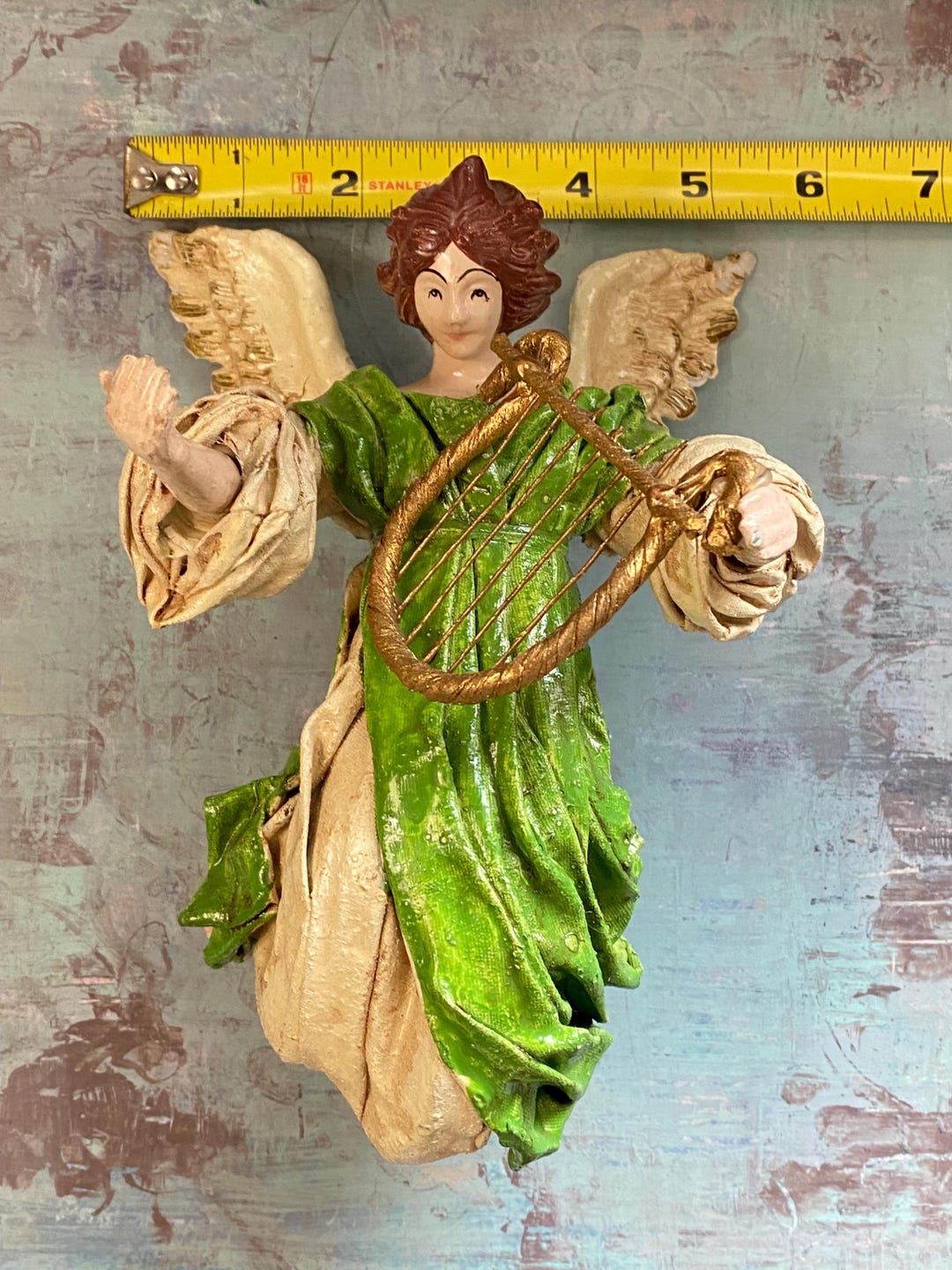 Vintage Cartapesta Angel Ornament: Hand-painted Harp, Christmas Decor ...
