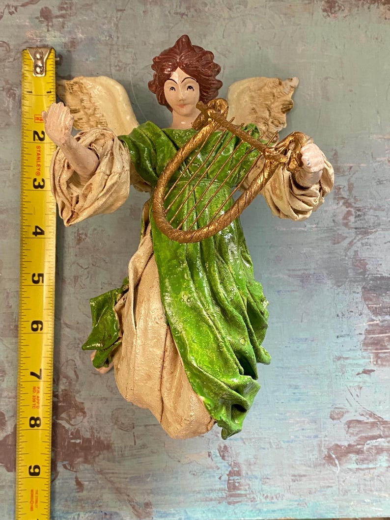 Vintage Cartapesta Angel Ornament: Hand-painted Harp, Christmas Decor ...