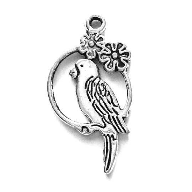 5 Parrot With Flowers Silver Charm Pendant. Beautiful Charms - Etsy