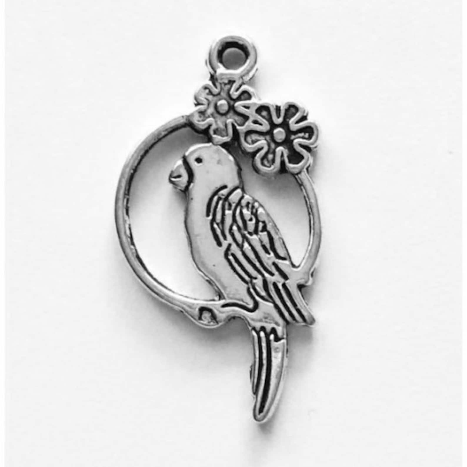 5 Parrot With Flowers Silver Charm Pendant. Beautiful Charms for Nature ...