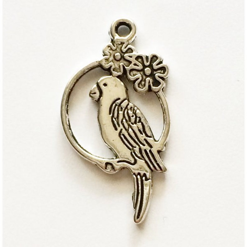 5 Parrot With Flowers Silver Charm Pendant. Beautiful Charms - Etsy