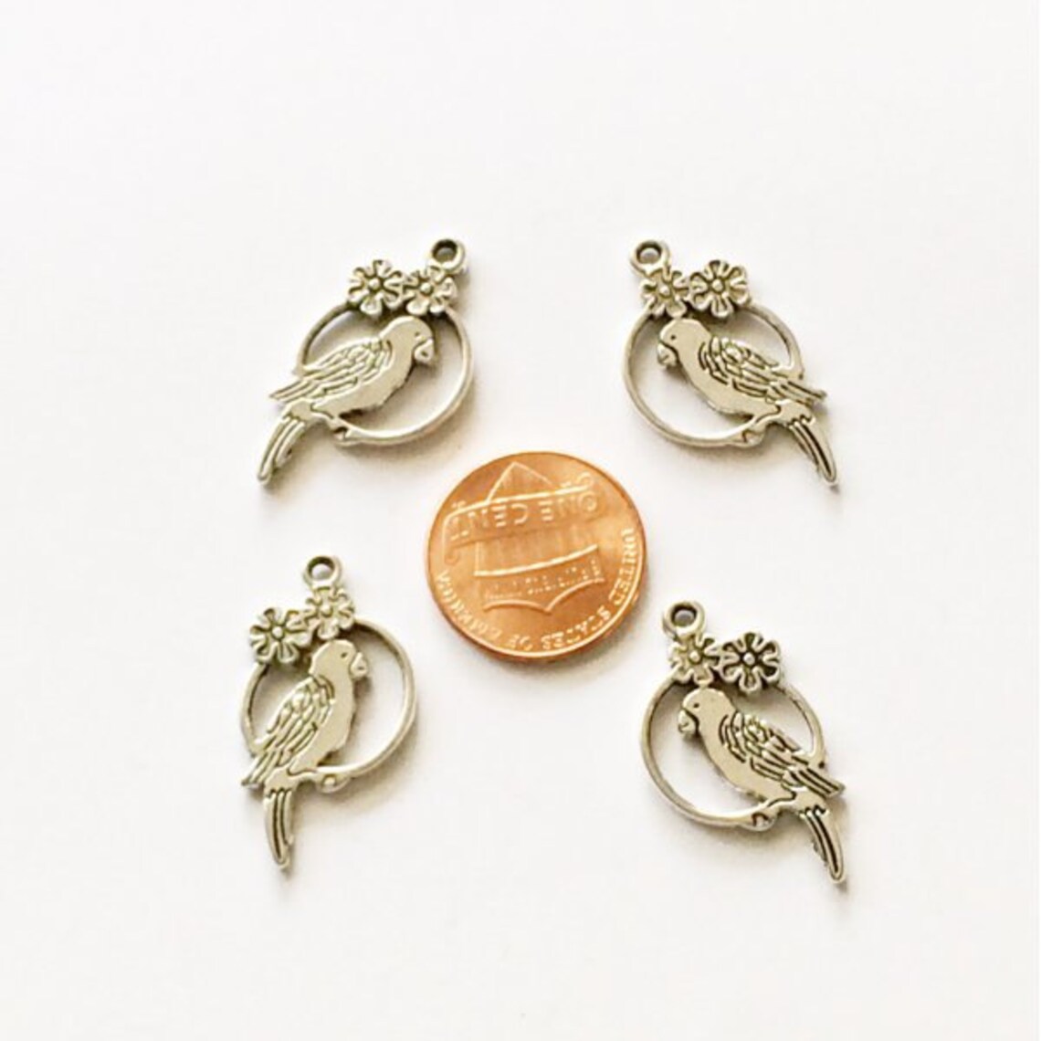 5 Parrot With Flowers Silver Charm Pendant. Beautiful Charms for Nature ...