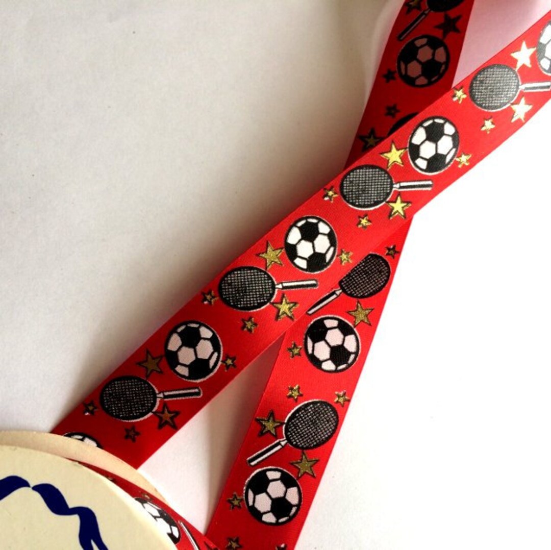 Soccer Game Ribbon. Printed Sports Ribbon Gold Foil Stars. Soccer ...