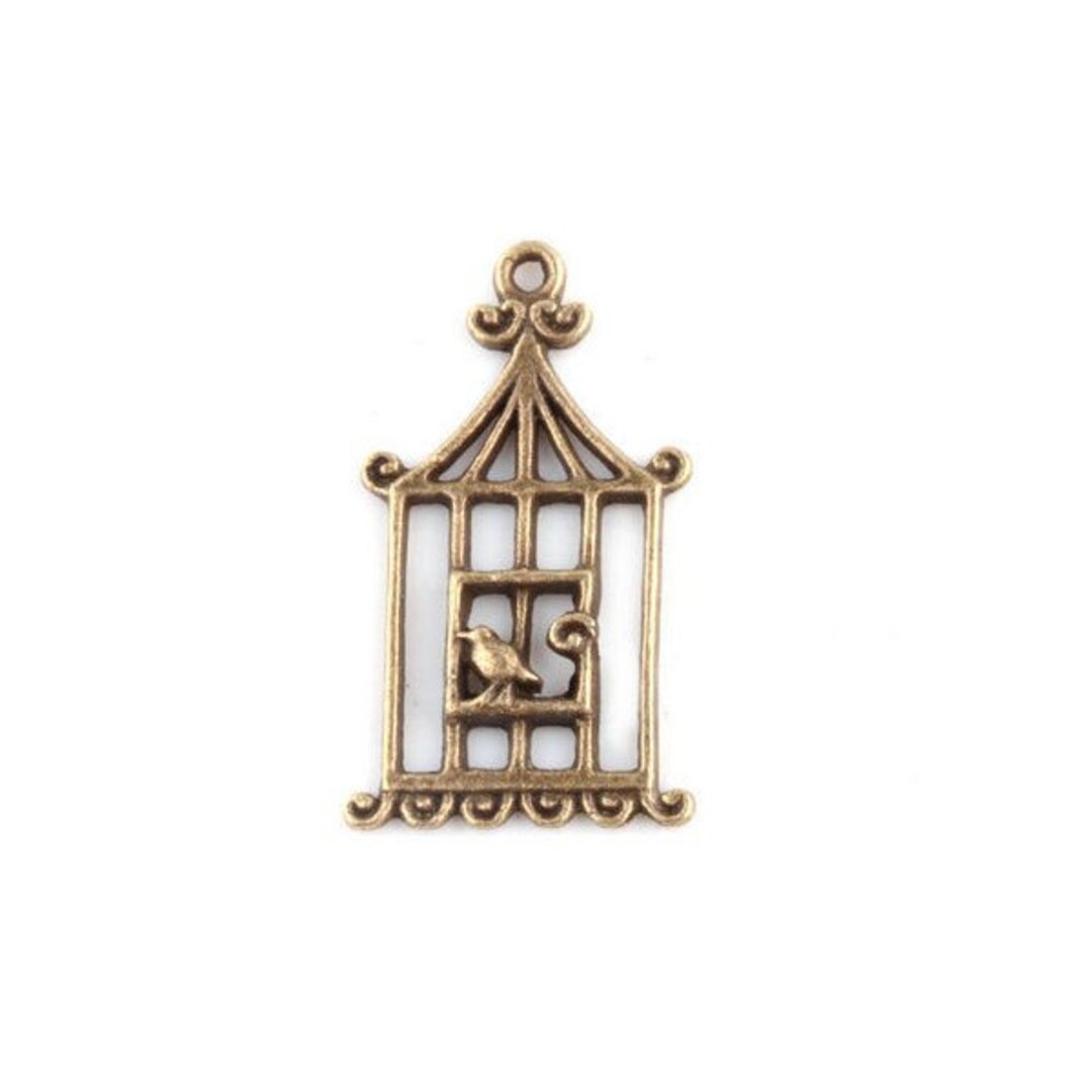 ON SALE - 3 Bronze Bird Cage Charms Pendants - Craft Supplies and Tools ...
