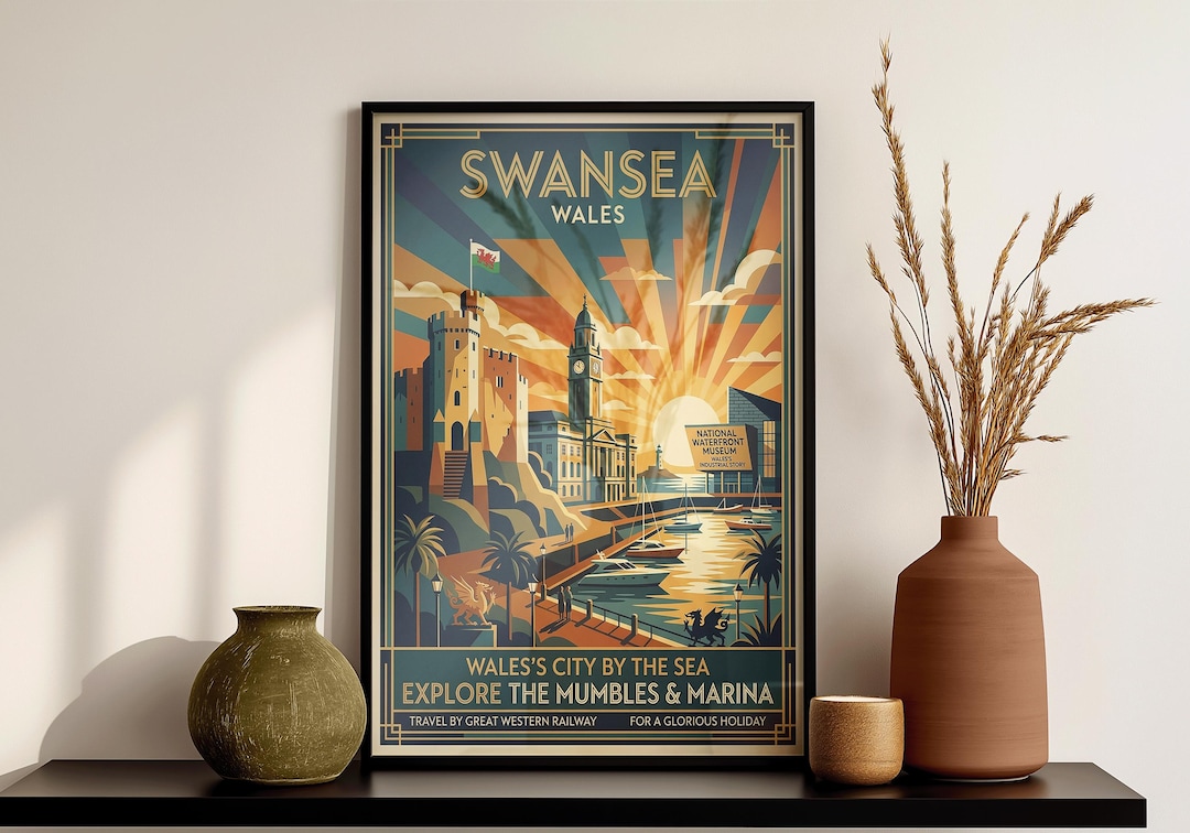 Vintage Swansea Wales Travel Poster – Retro Seaside Wall Art Print - Etsy