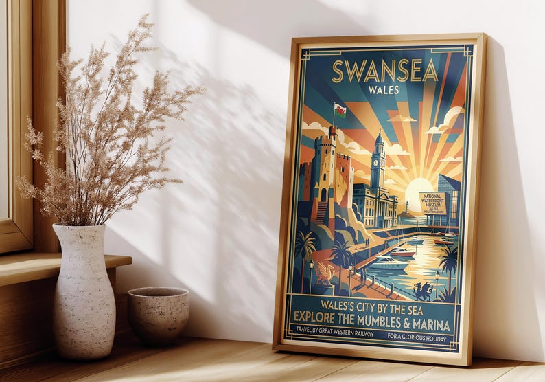 Vintage Swansea Wales Travel Poster – Retro Seaside Wall Art Print - Etsy