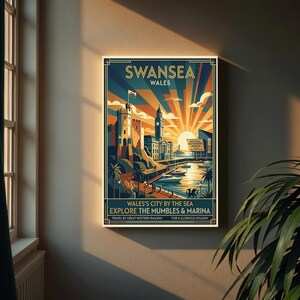 Vintage Swansea Wales Travel Poster – Retro Seaside Wall Art Print - Etsy