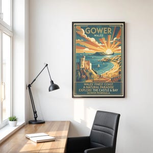Vintage Gower Wales Travel Poster – Retro Coastal Wall Art Print - Etsy