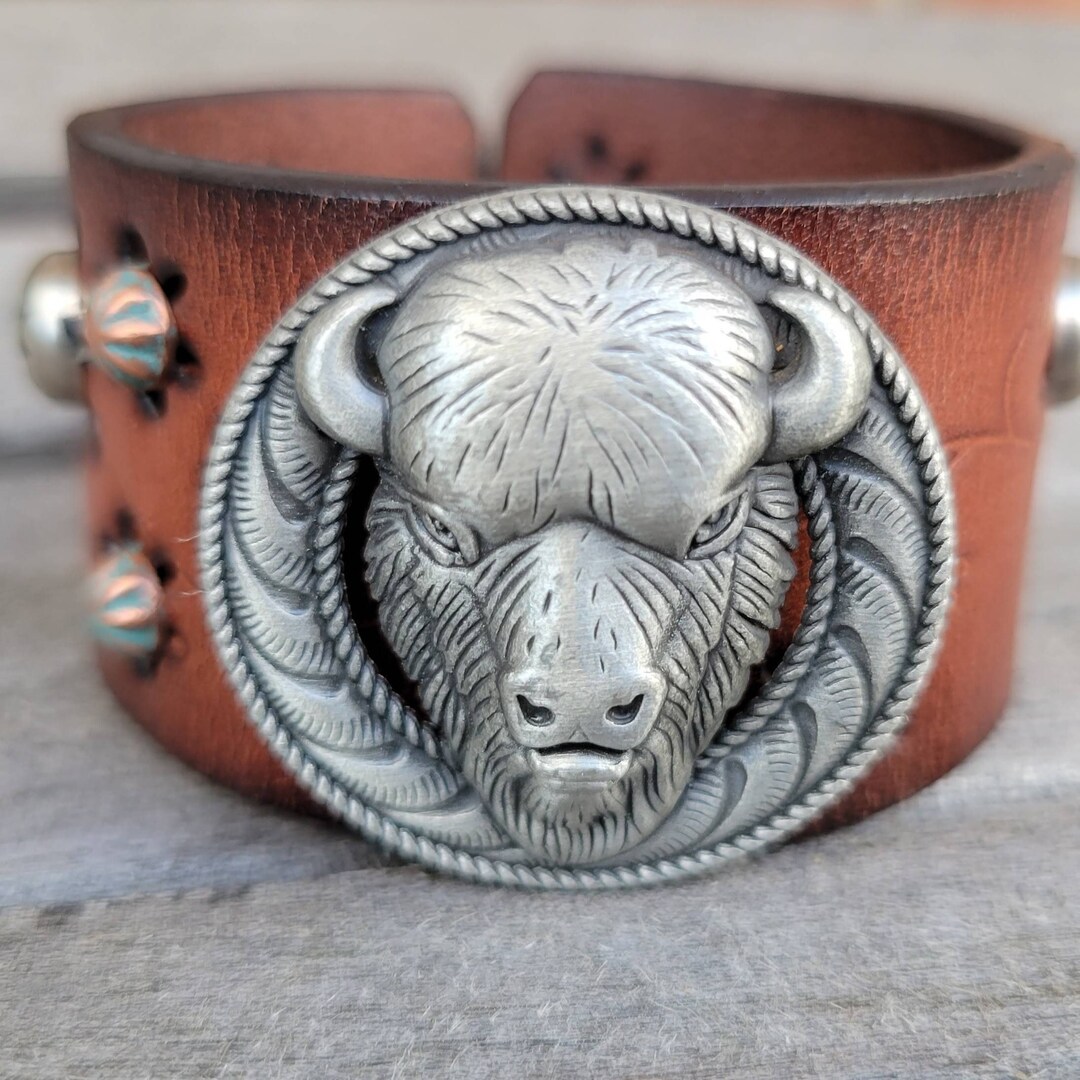 Boho Buffalo Flowered Leather Cuff Bracelet • Festival Wear - Etsy