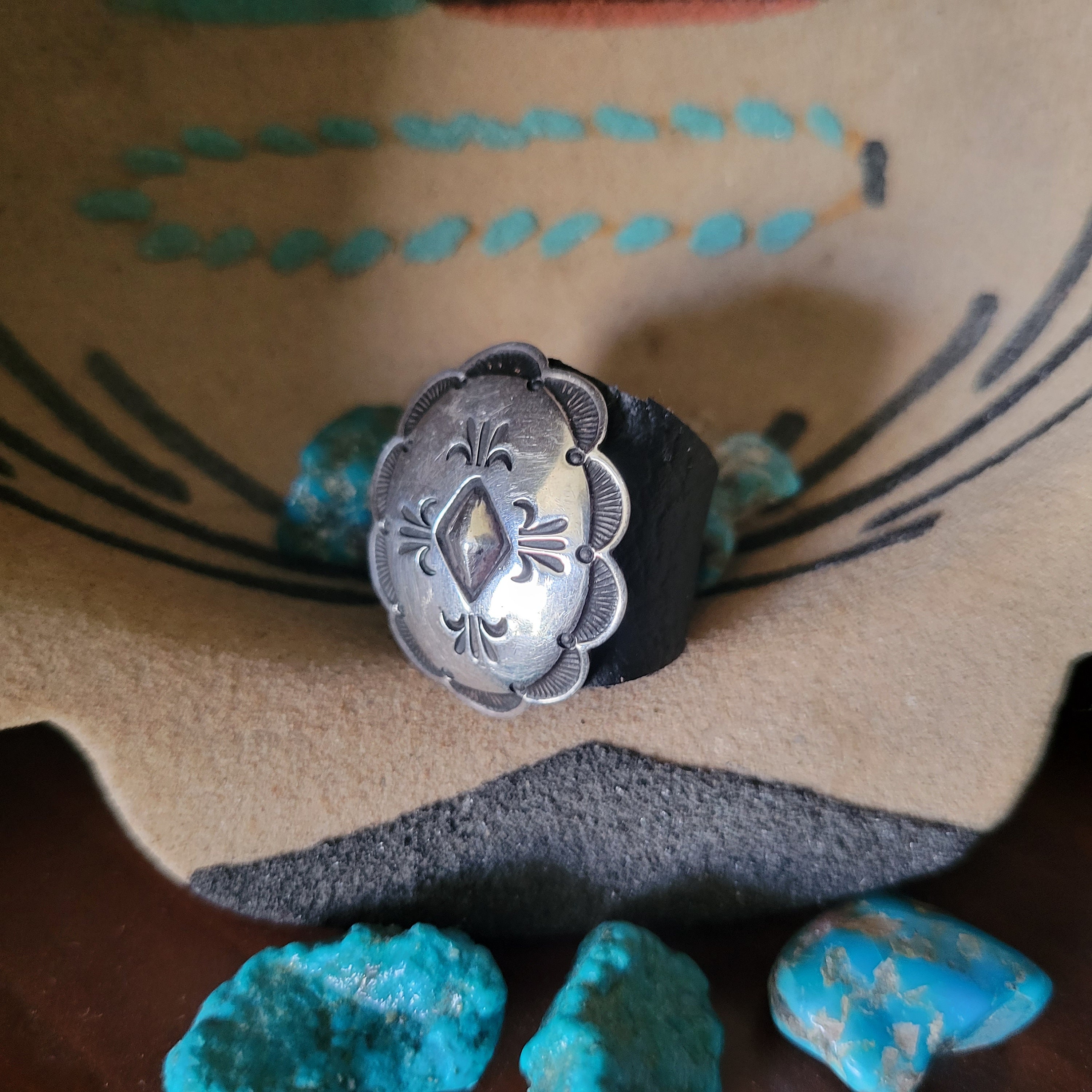 Navajo Stamped Concho Leather Ring - Etsy