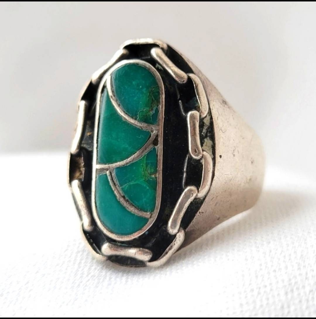 Men's Native American Turquoise fish Scale Channel Inlay Sandcasted ...