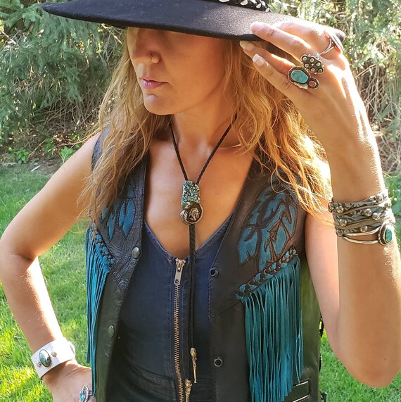 HUGE Turquoise Nugget Indian Bolo Necklace •bolo tie … - Gem