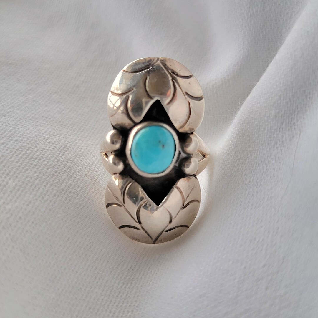 Vintage Navajo Shadow Box Sterling Turquoise Native American Ring 6 - Etsy