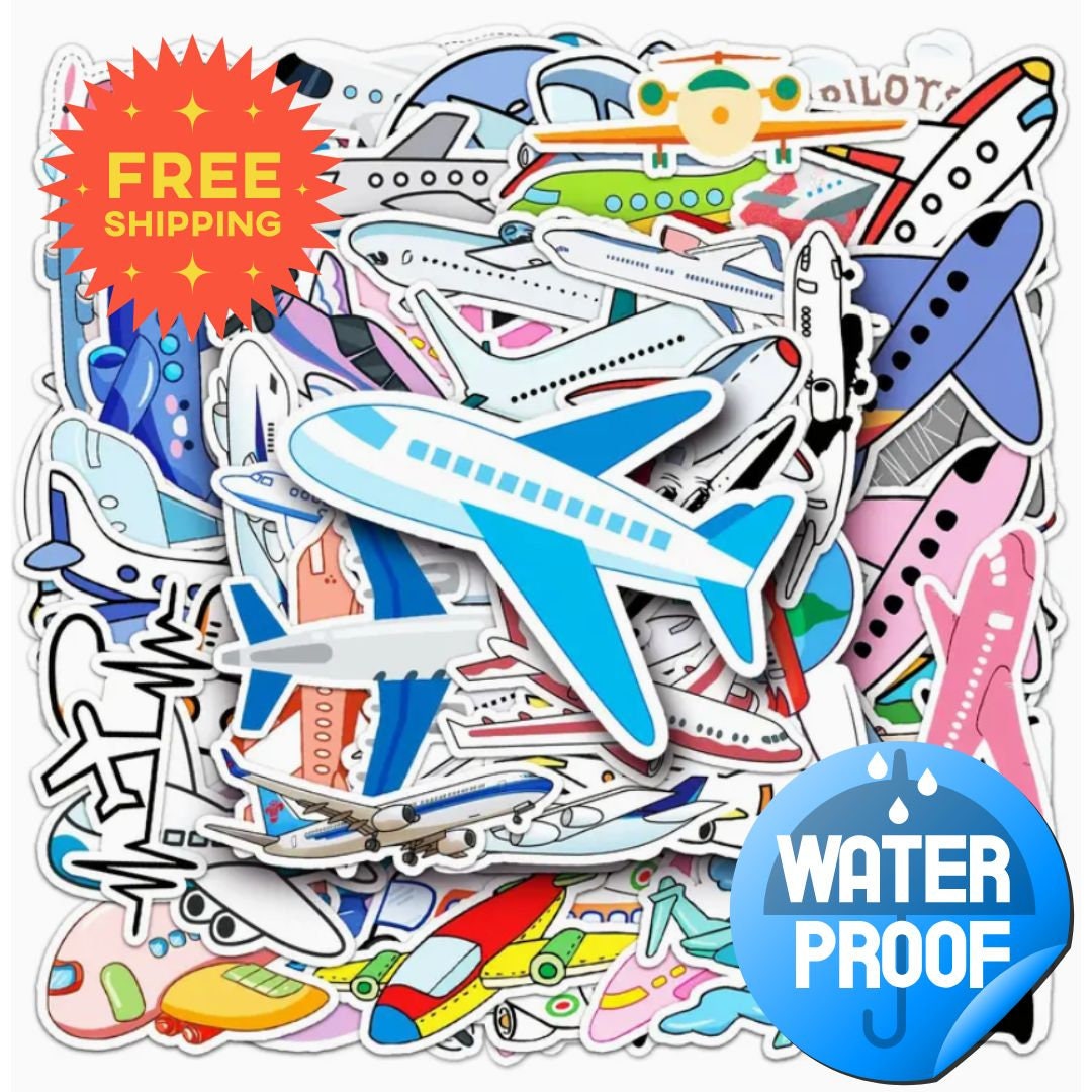 10+ Airplane Waterproof Vinyl Sticker Aviation Fun for Kid Cartoon ...