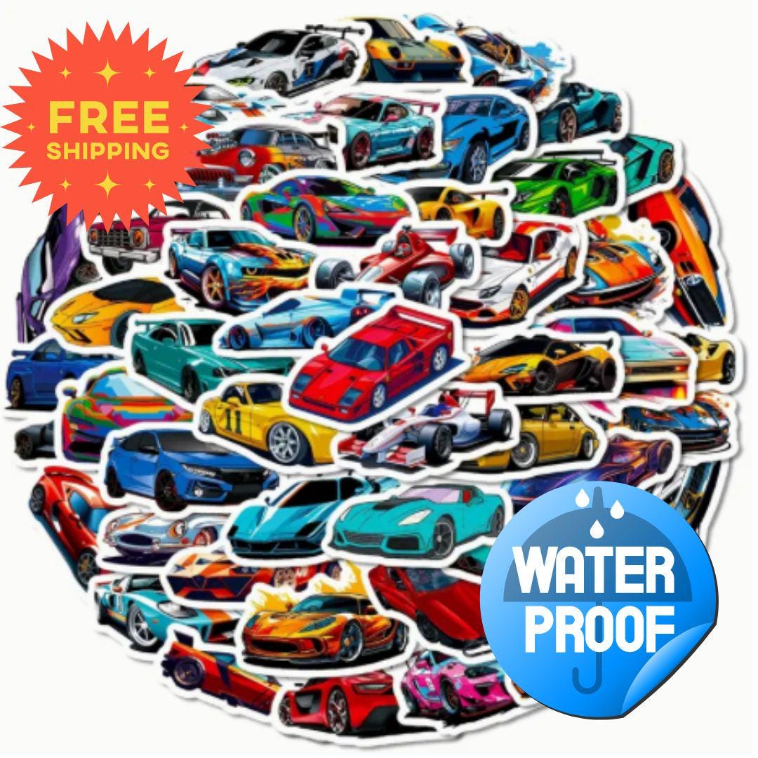 10+ Animated Race Car Vinyl Sticker Fun for Kid Cartoon Decal Stickers ...