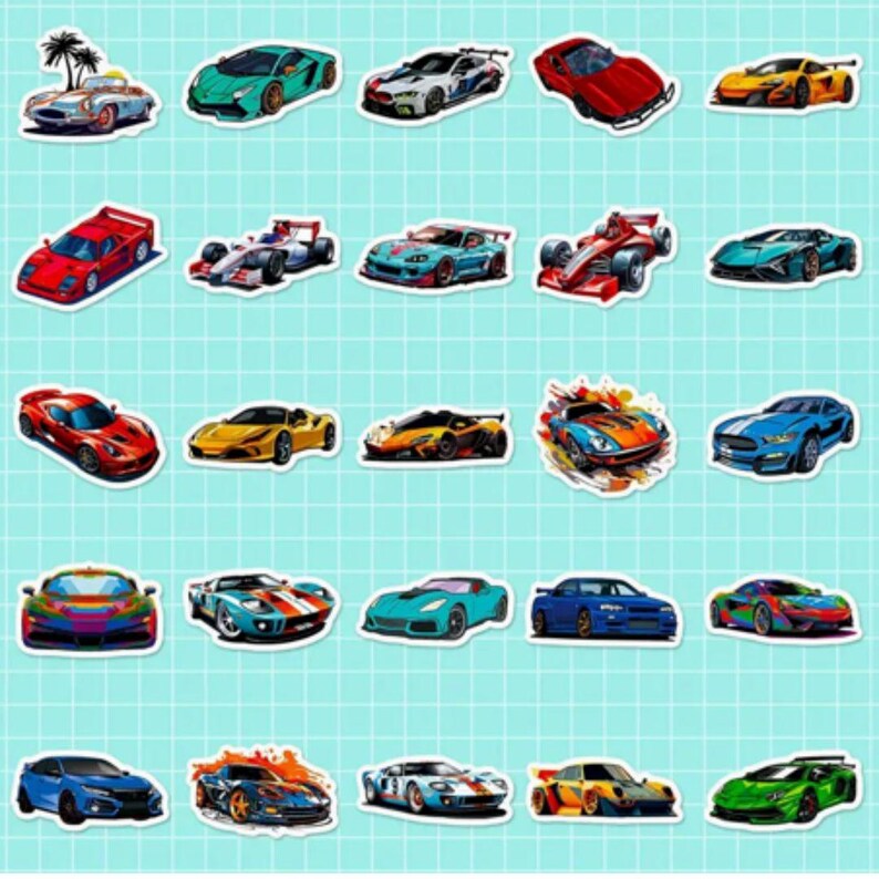 10+ Animated Race Car Vinyl Sticker Fun for Kid Cartoon Decal Stickers ...