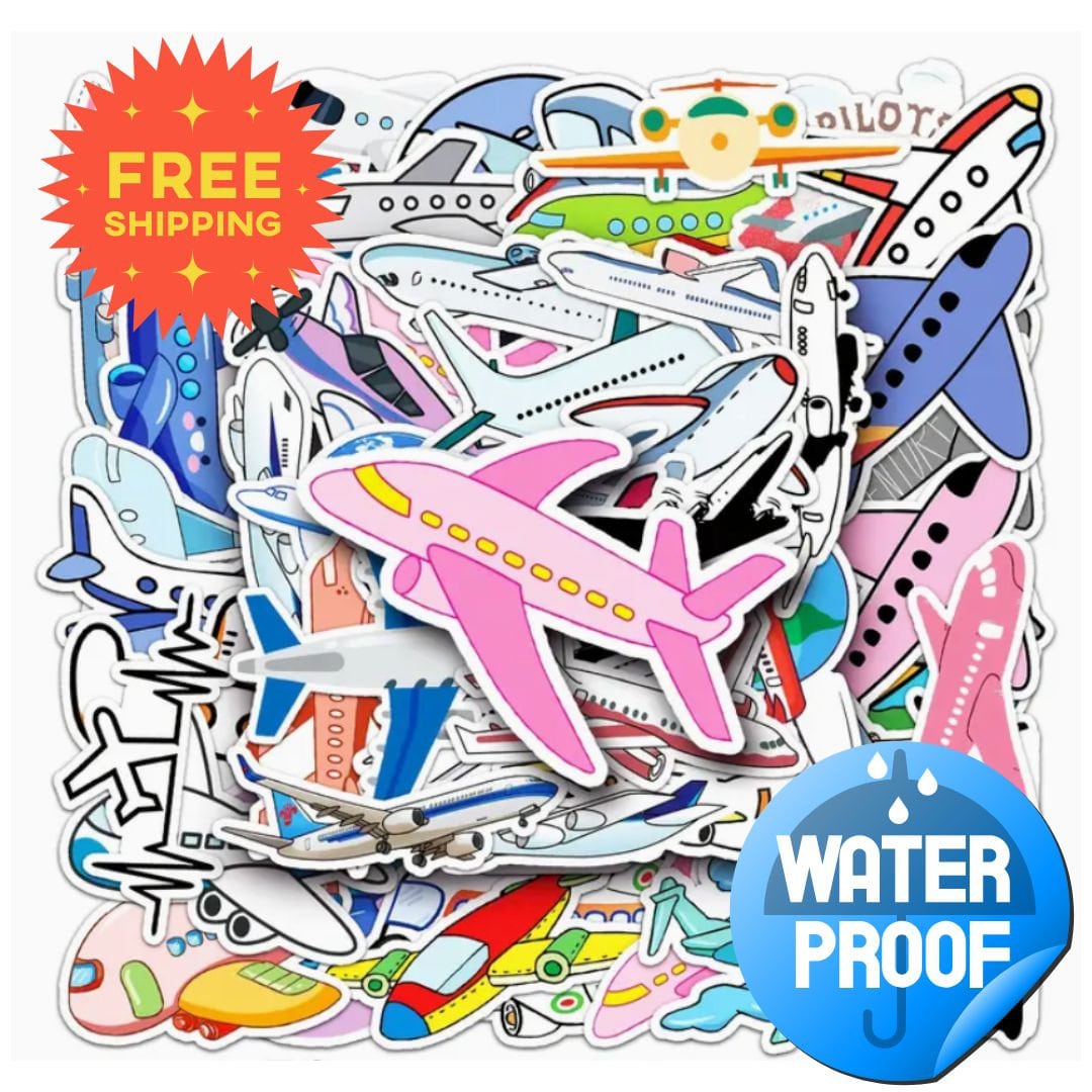 10+ Airplane Waterproof Vinyl Sticker Aviation Fun for Kid Cartoon ...