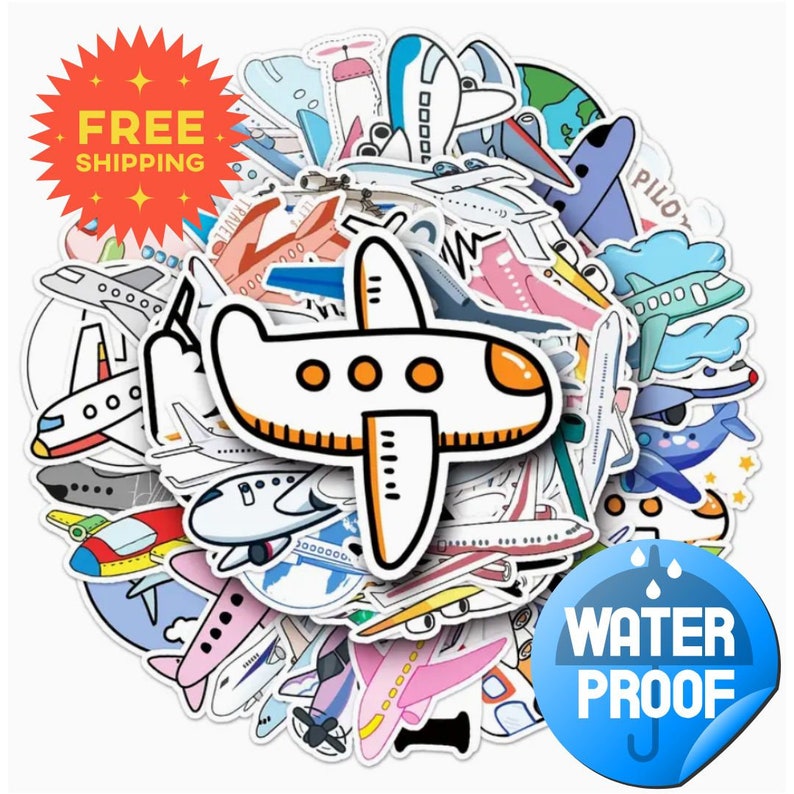 10+ Airplane Waterproof Vinyl Sticker Aviation Fun for Kid Cartoon ...