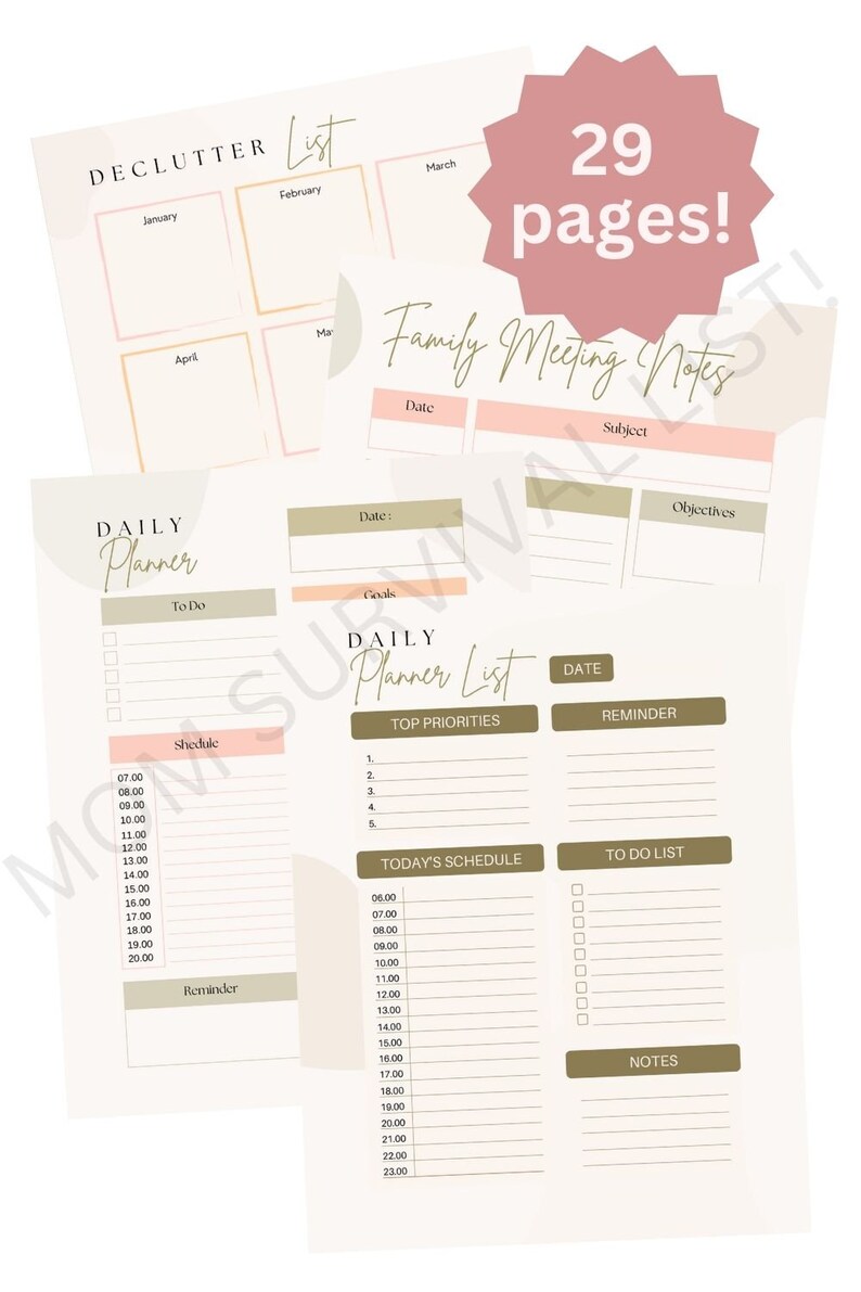 Busy Mom Life Survival List Planner 29 Page Digital Download Planner ...
