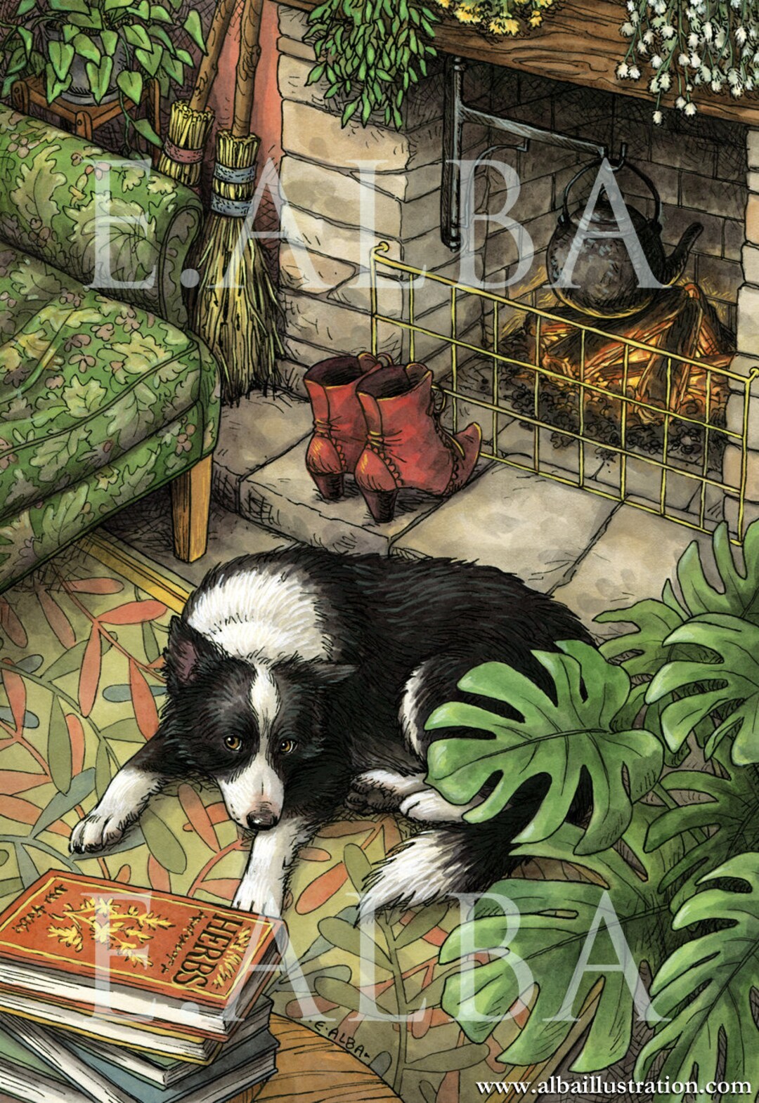Dog Companion Witch's Familiar 8x10 or 11x14 Inch Print - Etsy