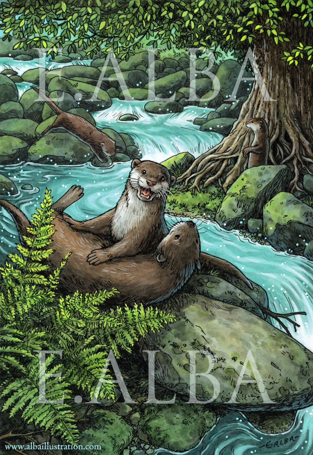 Otters Playing Witch's Familiar 8x10 or 11x14 Inch Print - Etsy
