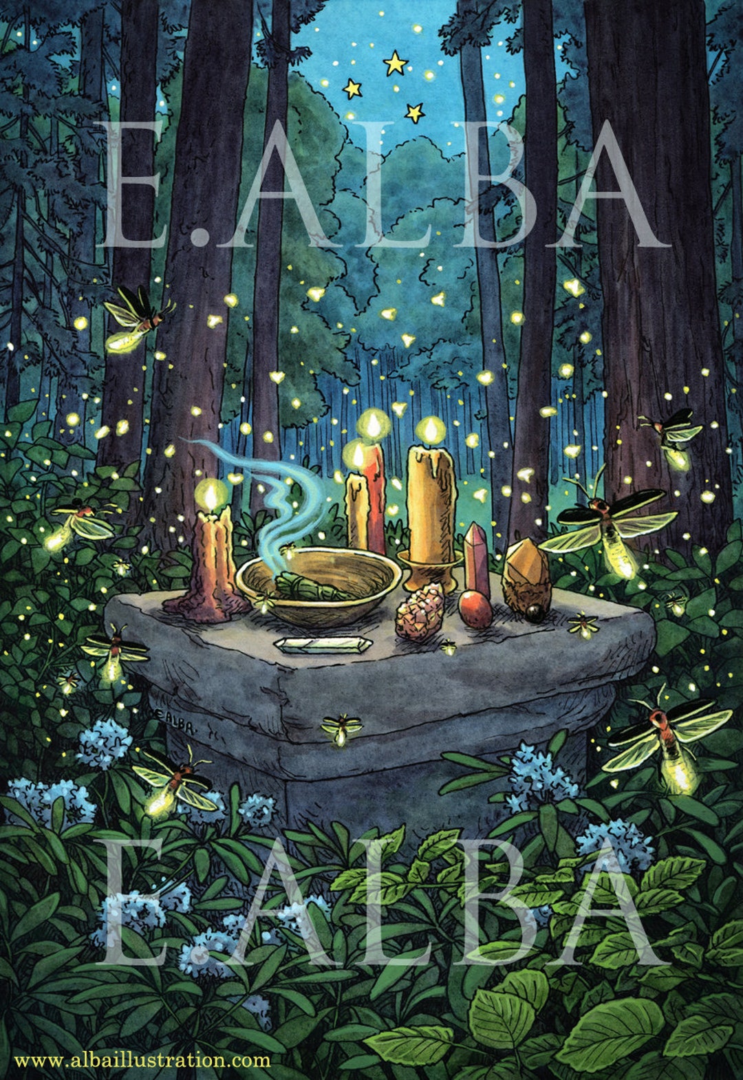 Fireflies Night Altar Witch's Familiar 8x10 or 11x14 Inch Print - Etsy