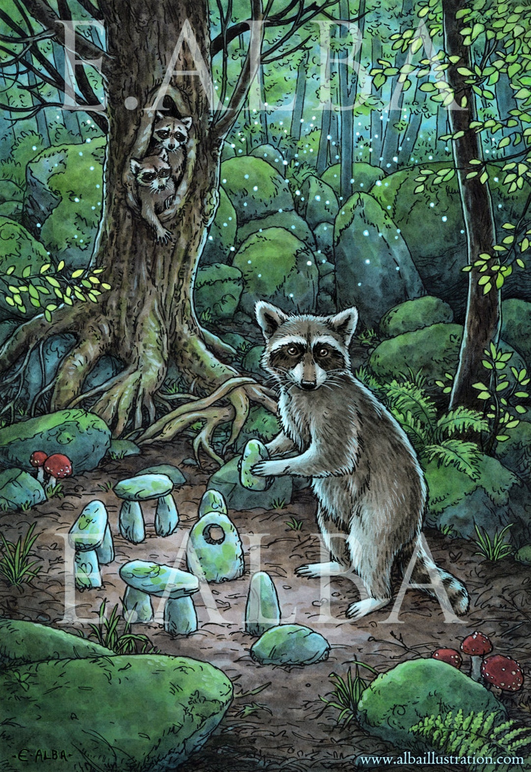 Raccoon Witch's Familiar 8x10 or 11x14 Inch Print - Etsy