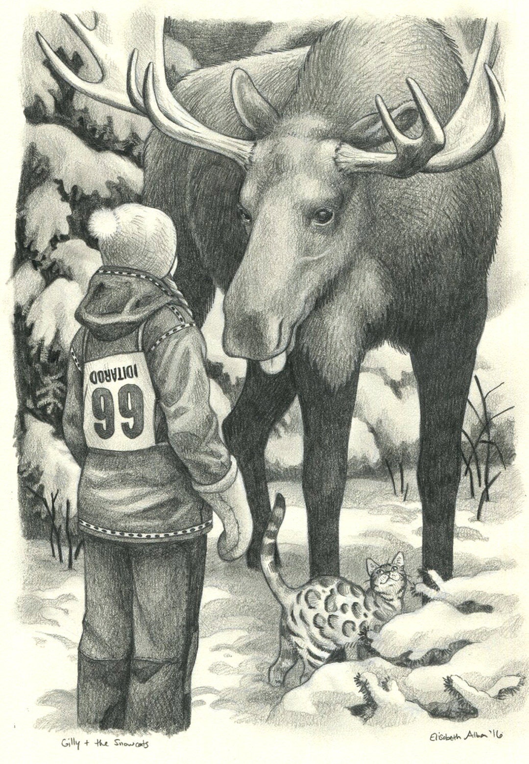 Original Drawing - Gilly and the Snowcats - Meeting the Moose - Etsy