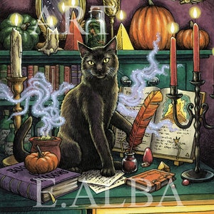 Halloween Black Cat Witch's Familiar 8x10 or 11x14 Inch Print - Etsy
