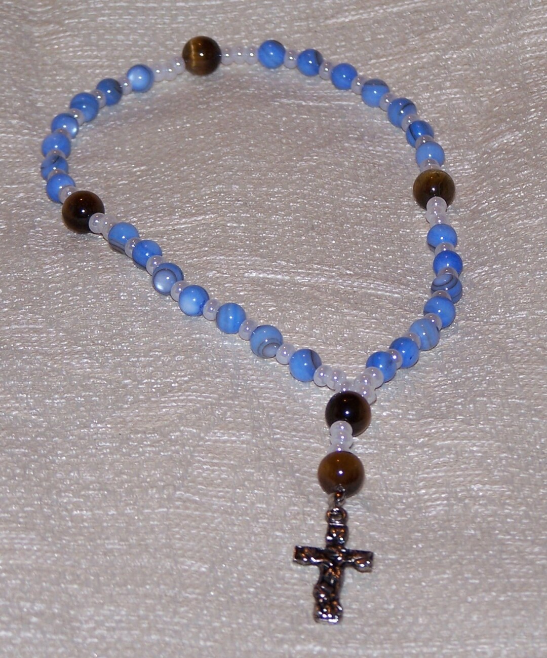 Christian Prayer Beads With Blue, Brown and White Beads - Etsy