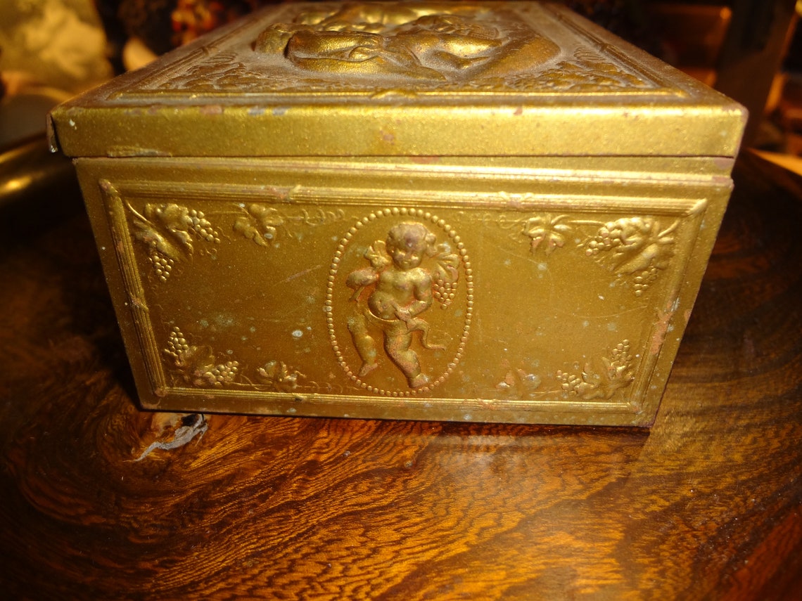 Sweet Cherub, Angel Gold Embossed Tin and Wood Trinket Box - Etsy