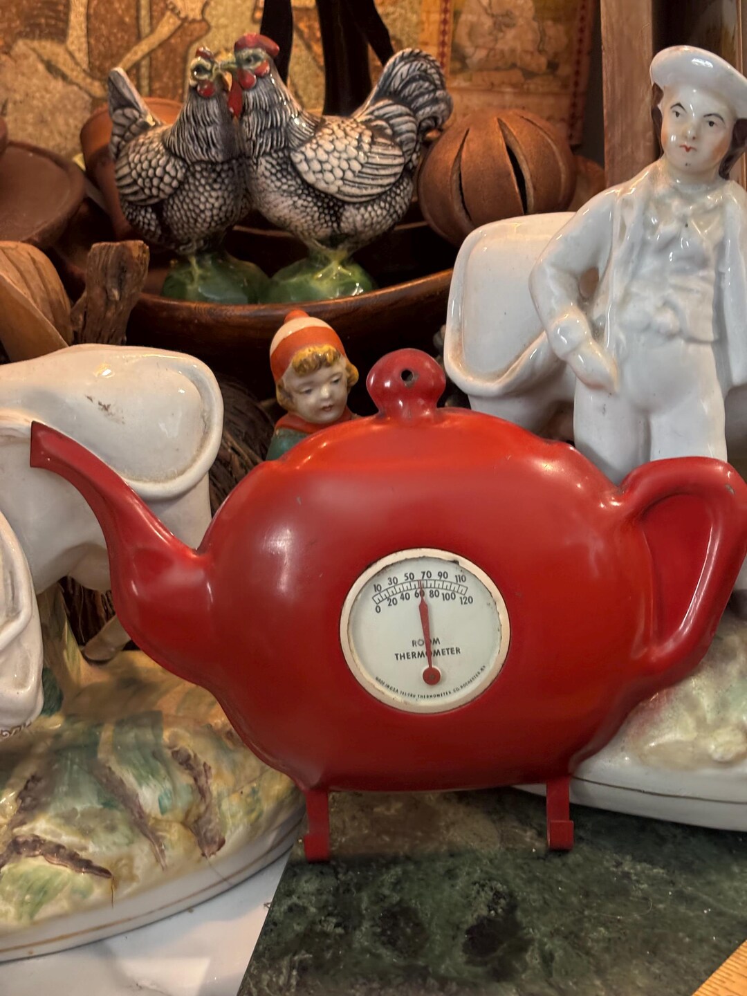 Darling 1950’s Red Metal Teapot/thermometer Key or Pot Holder Wall ...