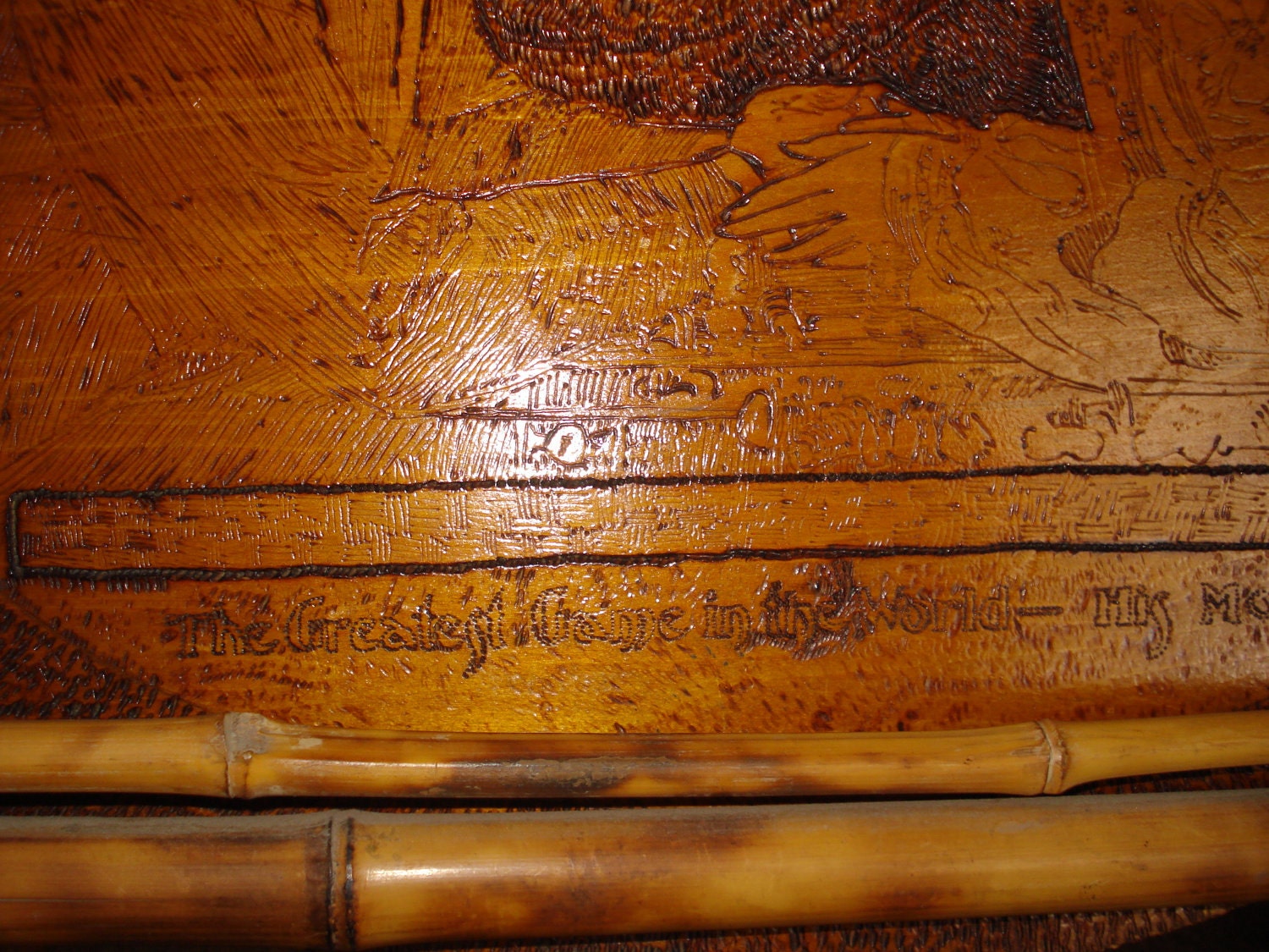 Charming Rare Antique Very Large Pyrography FOLK ART Wood Burned Lovers ...